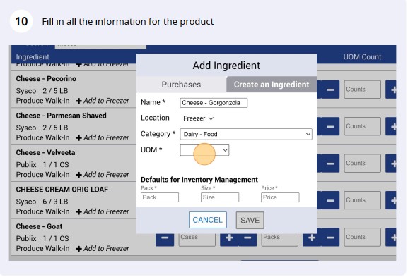 How to add an ingredient into an inventory count. – FCM